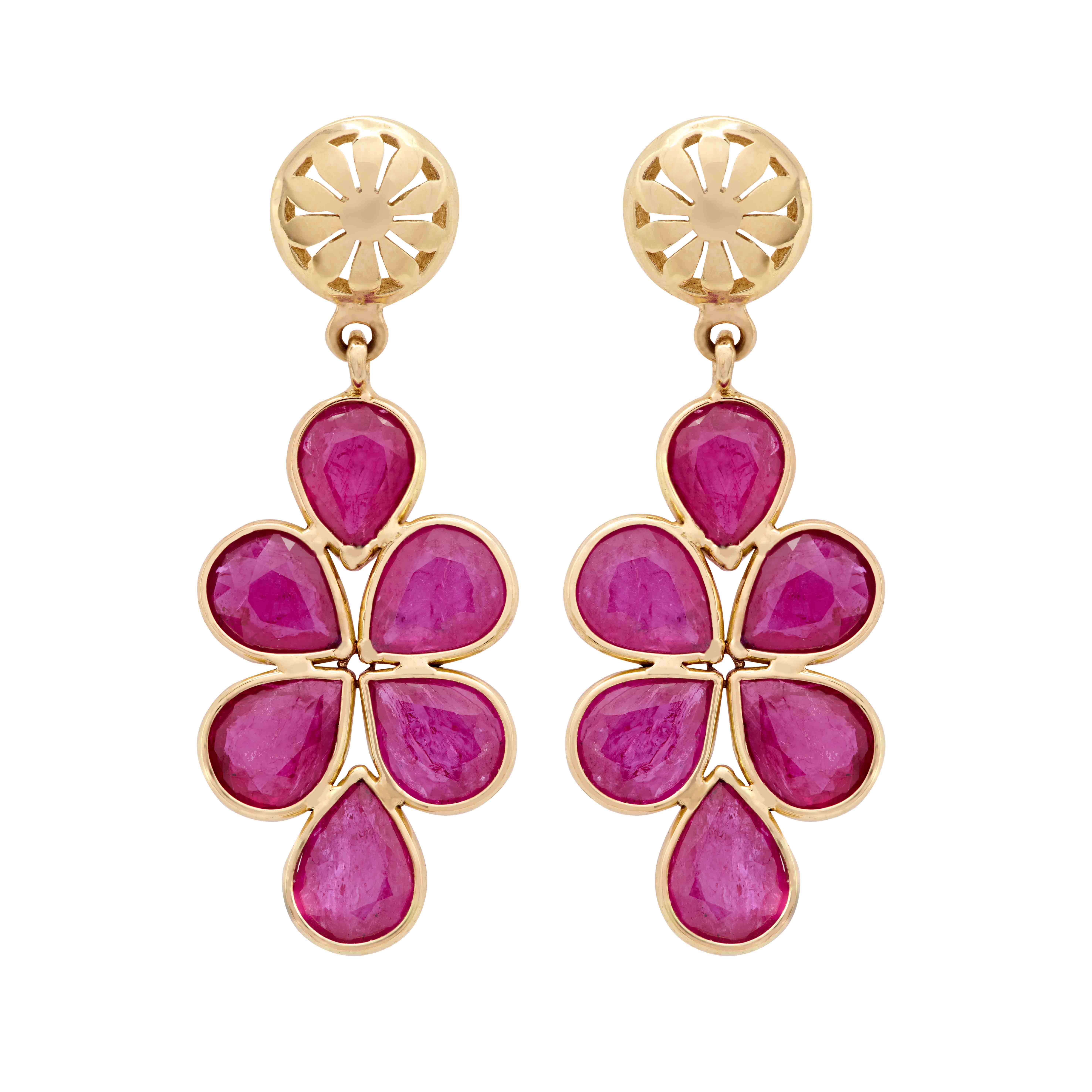 Shop Lightweight 18K Gold and Ruby Drop Earrings | Gemstone Jewellery ...
