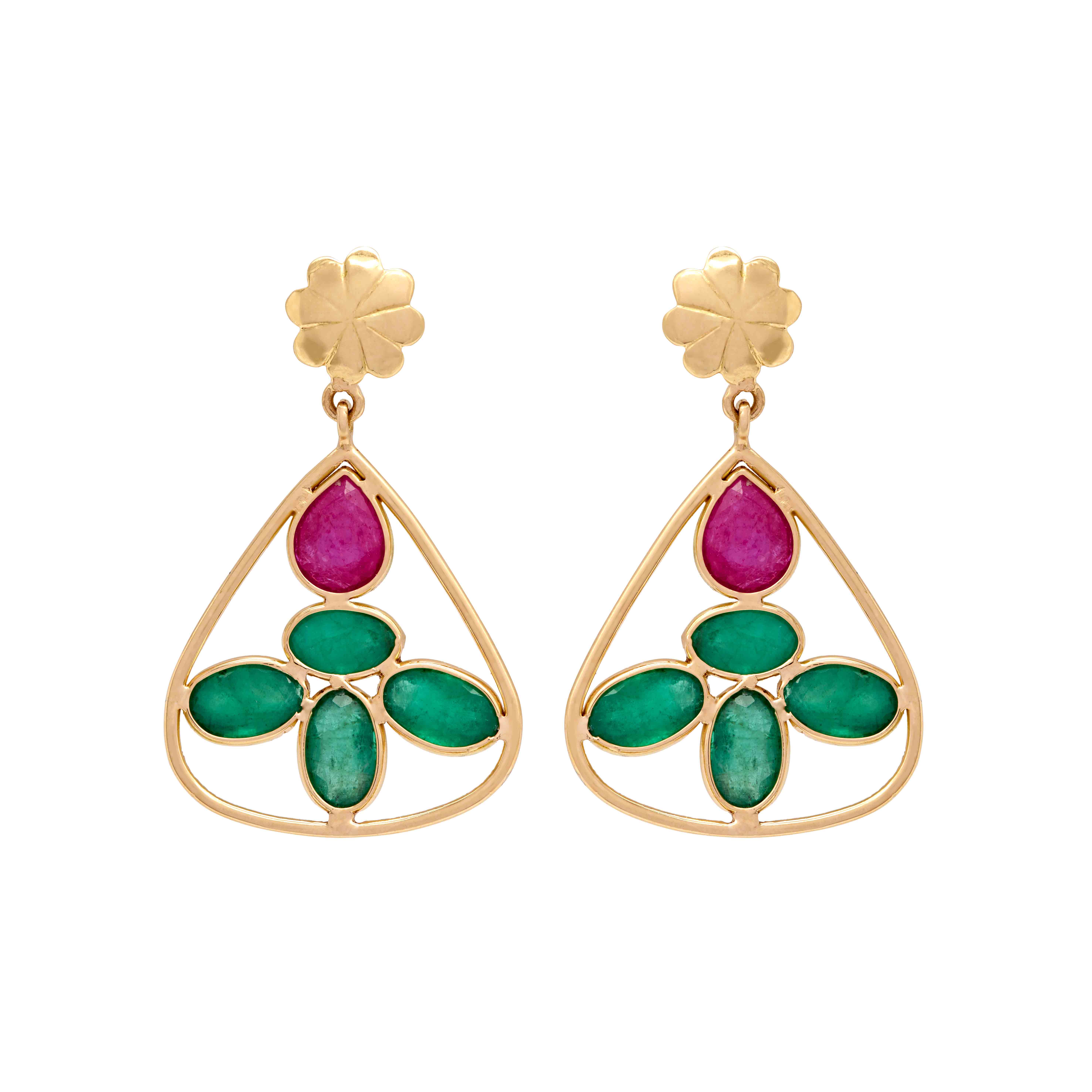 Shop Striking Emerald & Ruby Drop Gold Earrings Online | Gemstone ...