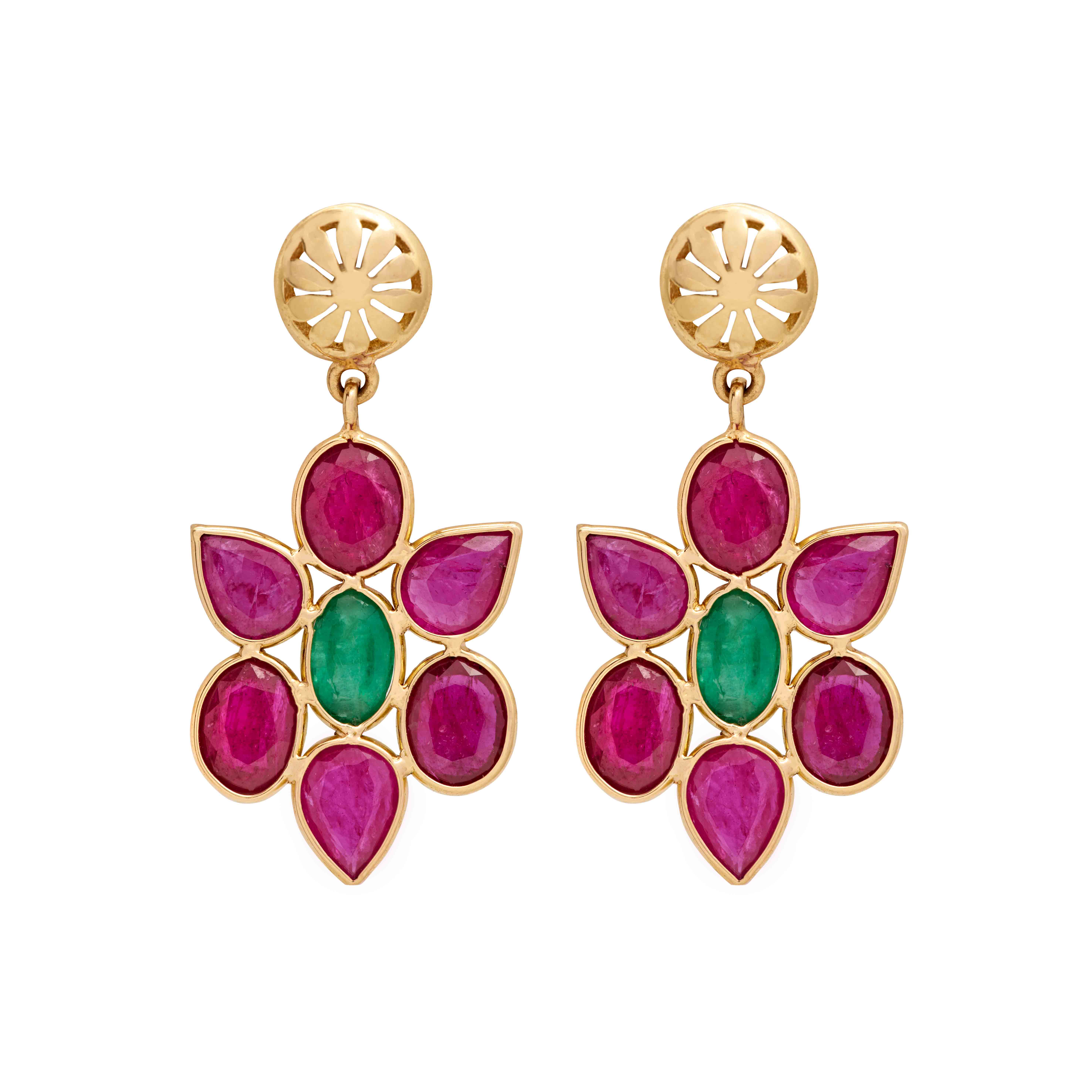 Shop Ruby & Emerald Drop Gold Earrings Online | Gemstone Jewellery at Gehna