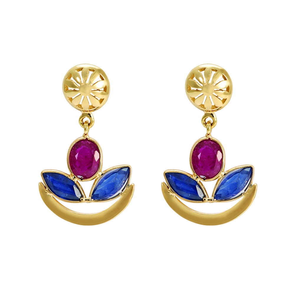 Buy Charming Ruby & Sapphire Drop Gold Earrings Online | Gemstone ...
