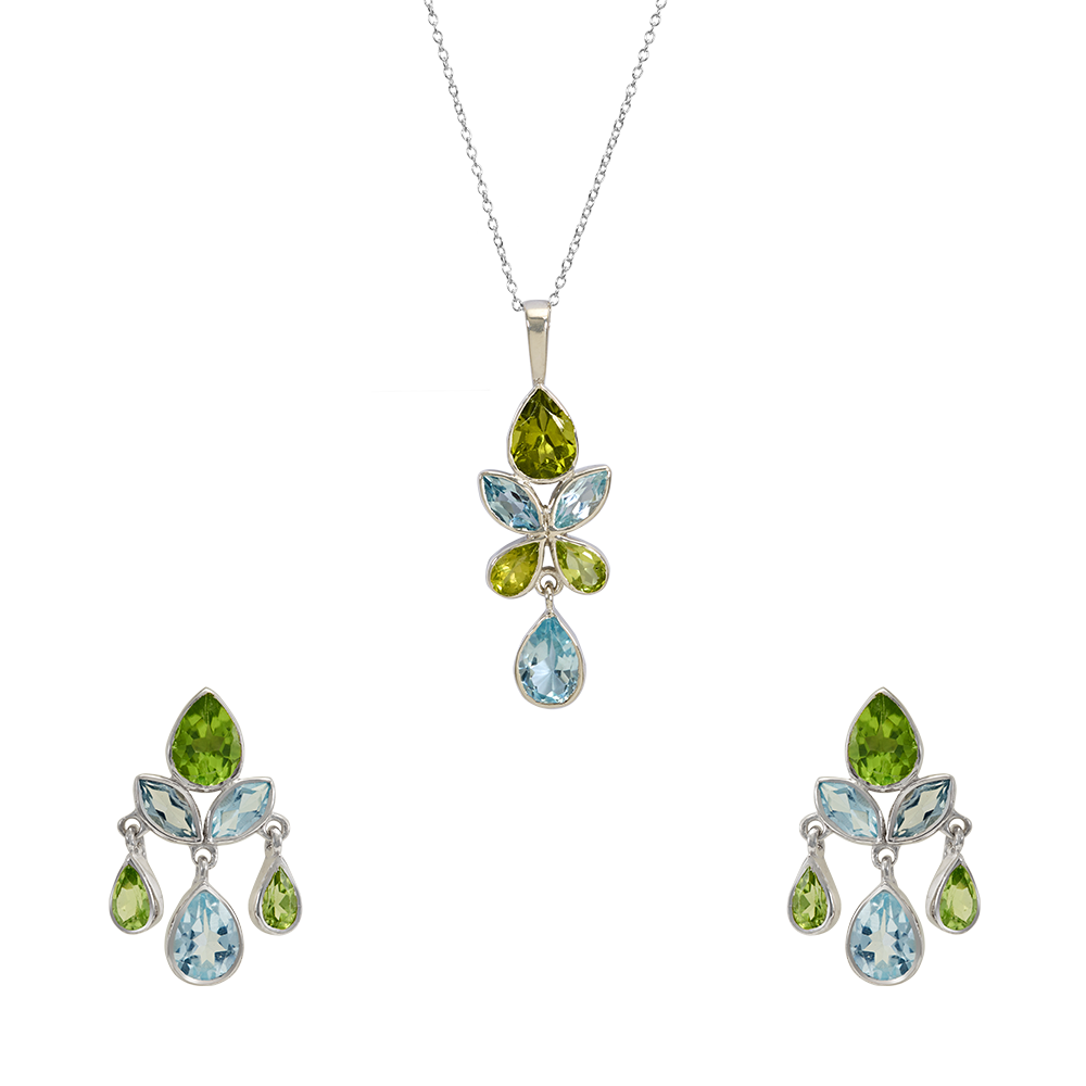 Buy 925 Sterling Silver Blue Topaz & Peridot Pendant Set Online at Gehna