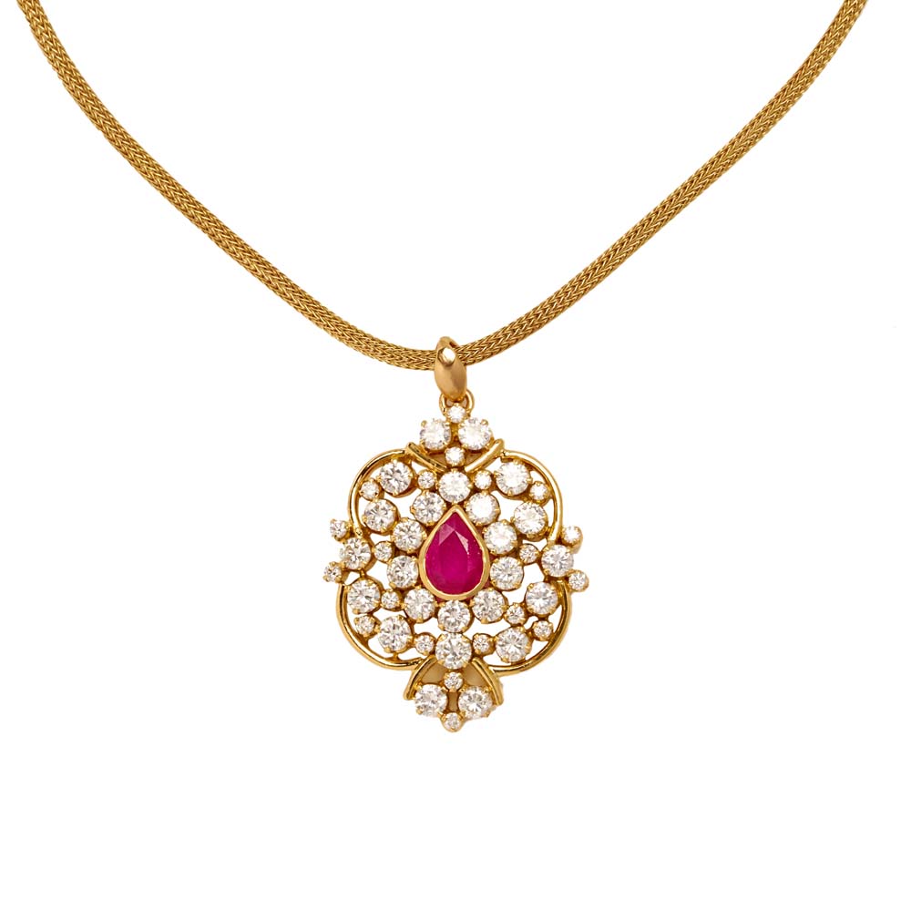 Buy 18K Gold, Ruby & RBC Diamond Pendant Online at Gehna