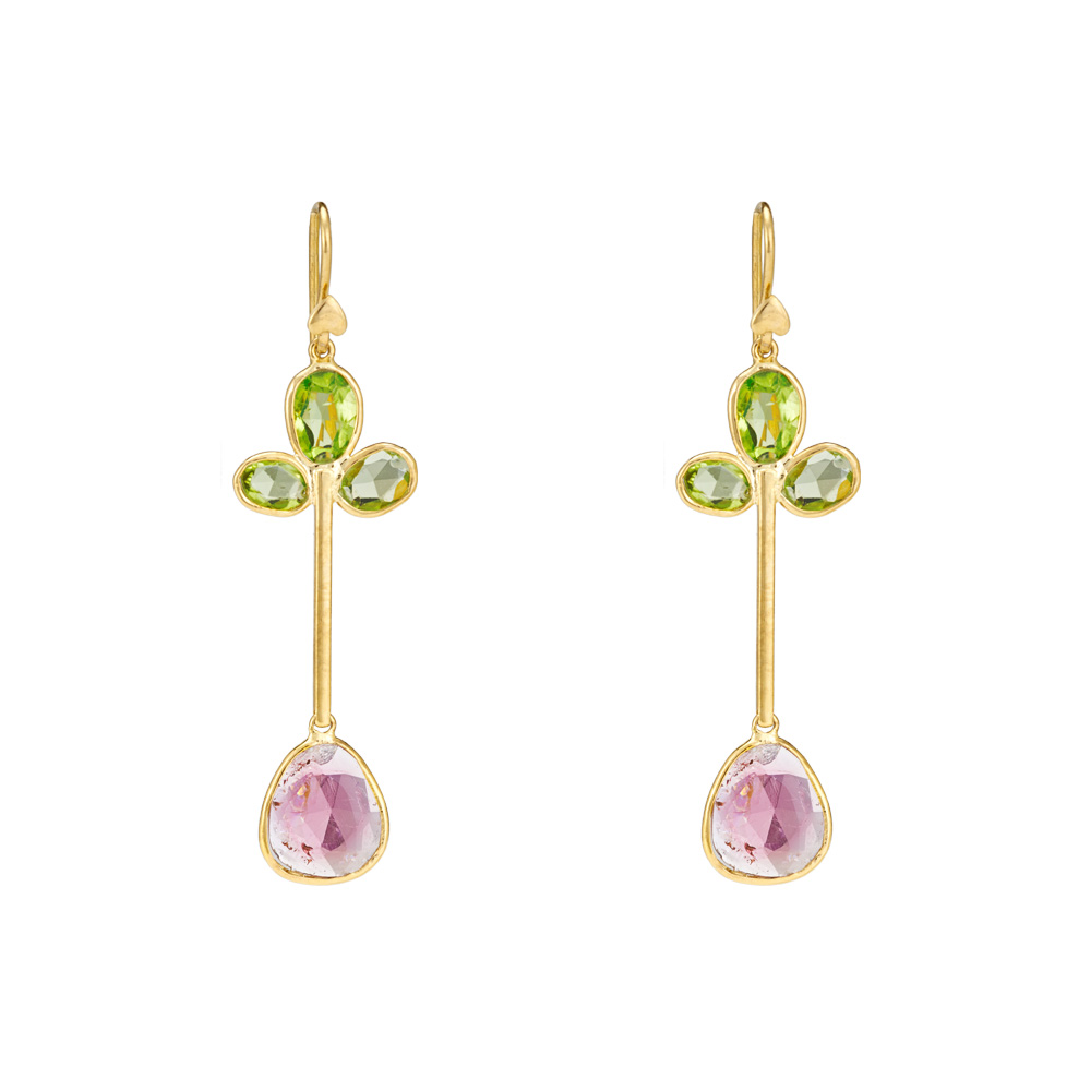 Rapturous Peridot & Pink Tourmaline 18K Gold Danglers