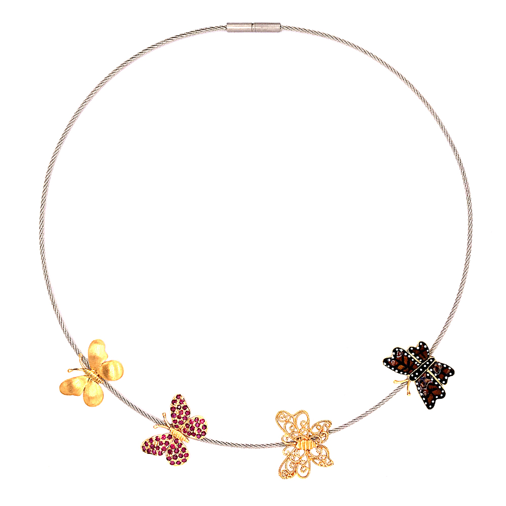 Shop Cutesy Gold, Ruby and Enamel Butterfly Necklace | Gehna