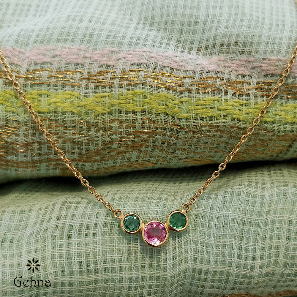 Shop Pink Sapphire and Emerald 18k Gold Chain Online in India | Gehna