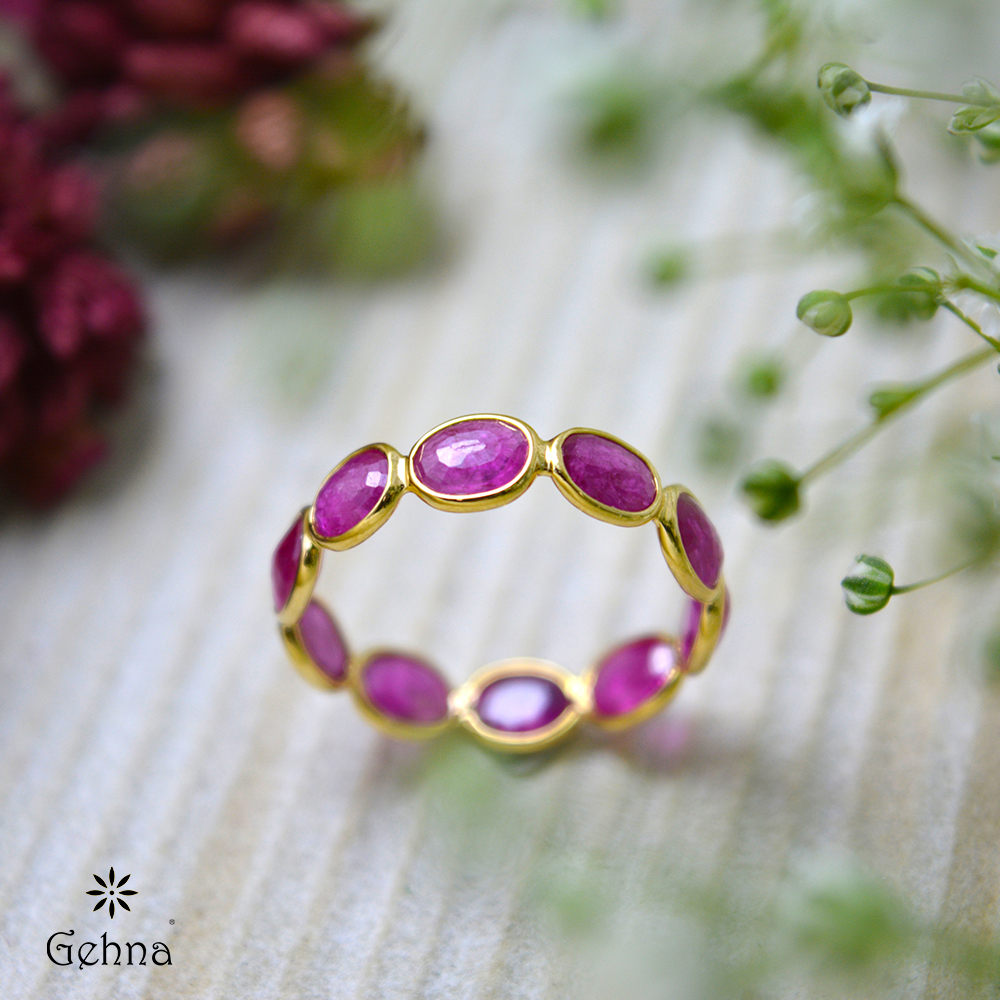 Shop Ruby 18K Gold Eternity Ring for Women Online | Eternity Band at Gehna