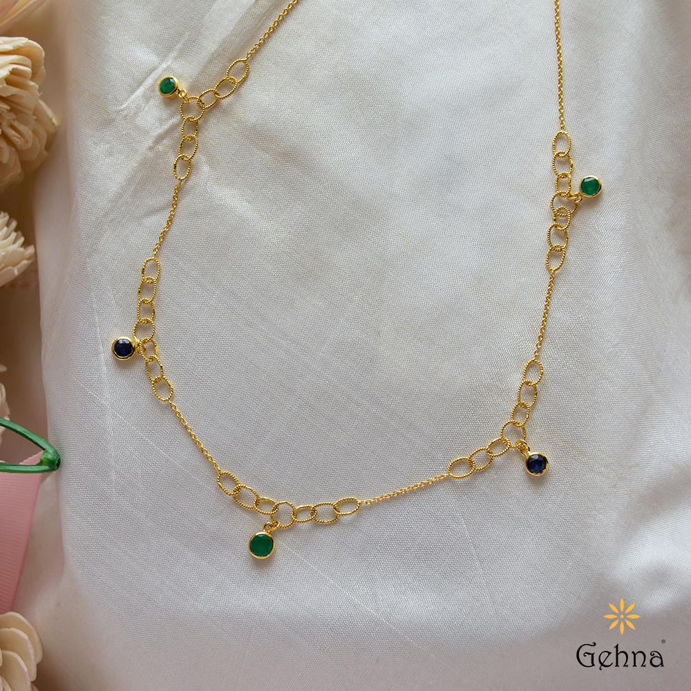 Shop Blue Sapphire and Emerald 18K Gold Chain for Women | Gehna