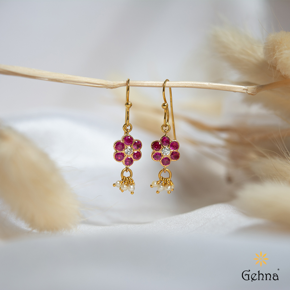 Shop Ruby Pearl And Diamond 18k Gold Earring For Women Gehna