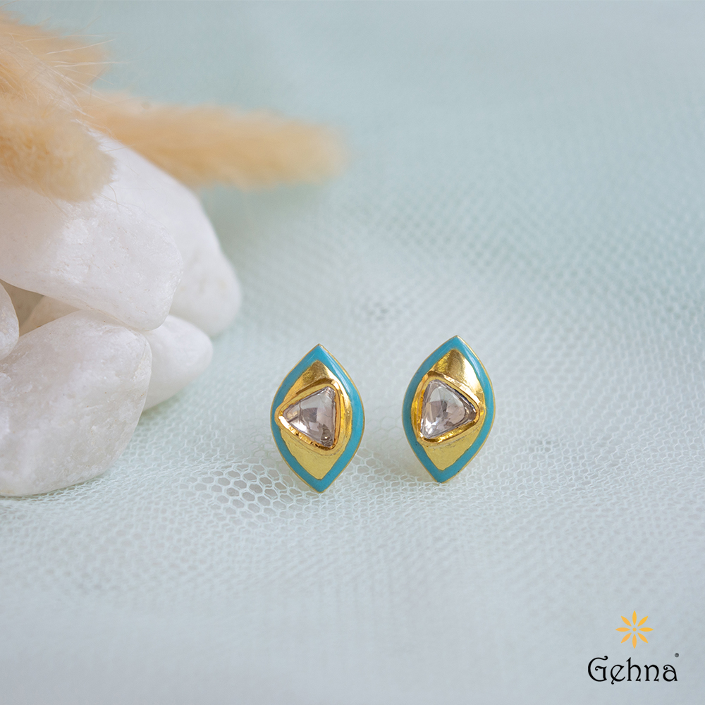 Shop Classic Feroza Blue 18K Diamond Polki Earrings for Women | Gehna