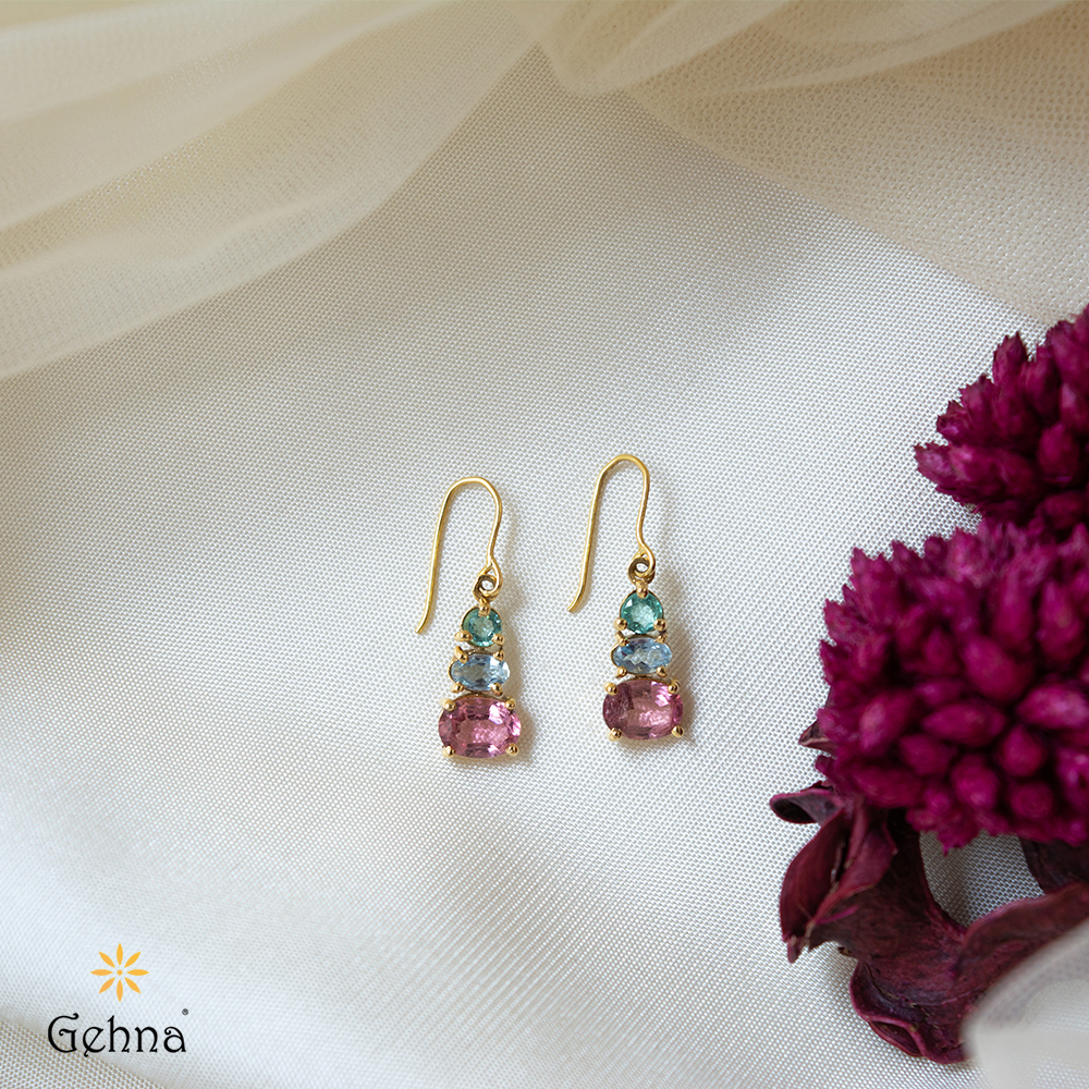 Shop Radiant Cascade Pink Tourmaline Aquamarine And Emerald 18k Gold