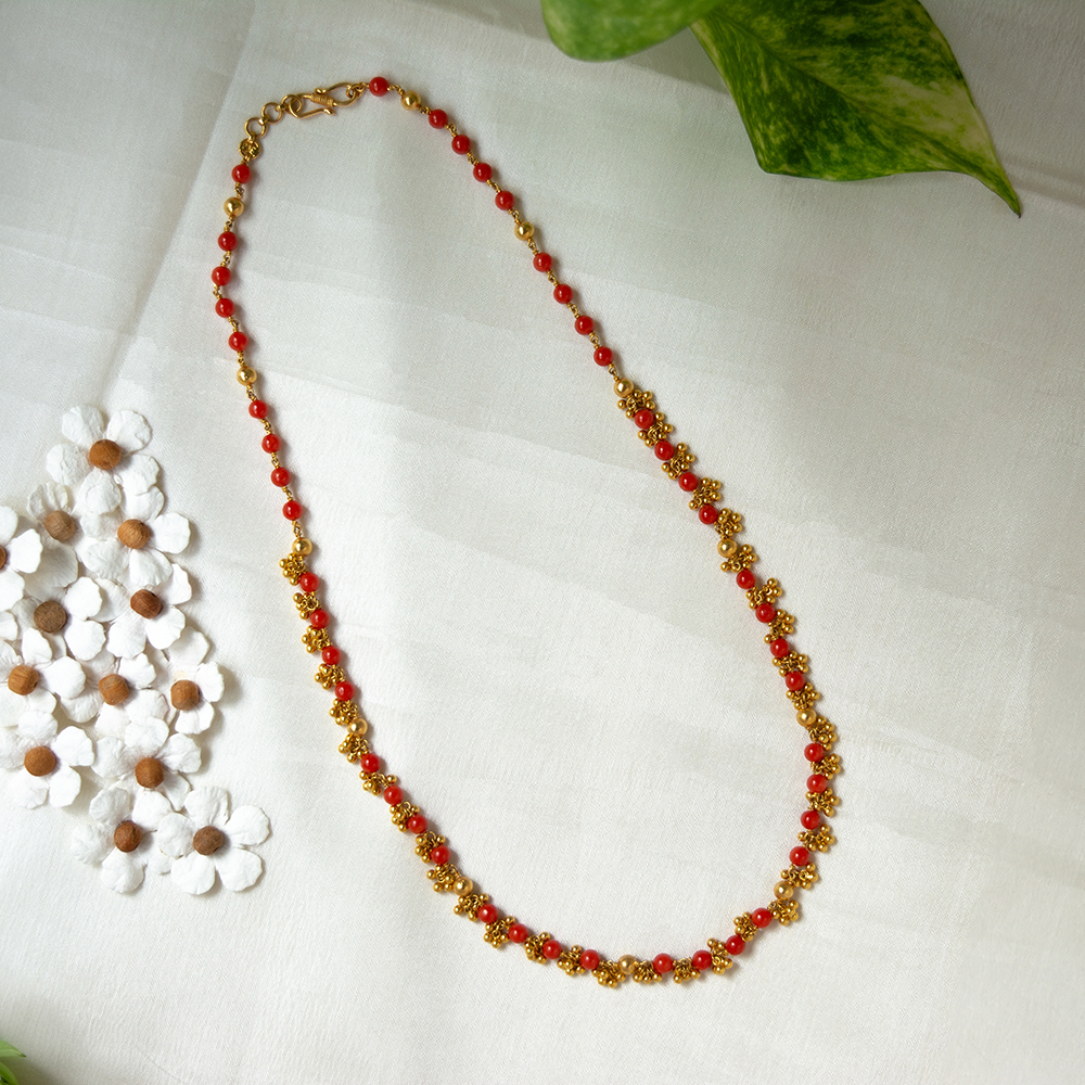 Shop Cluster Gold Beads & Coral 22K Gold Chain for Women | Gehna