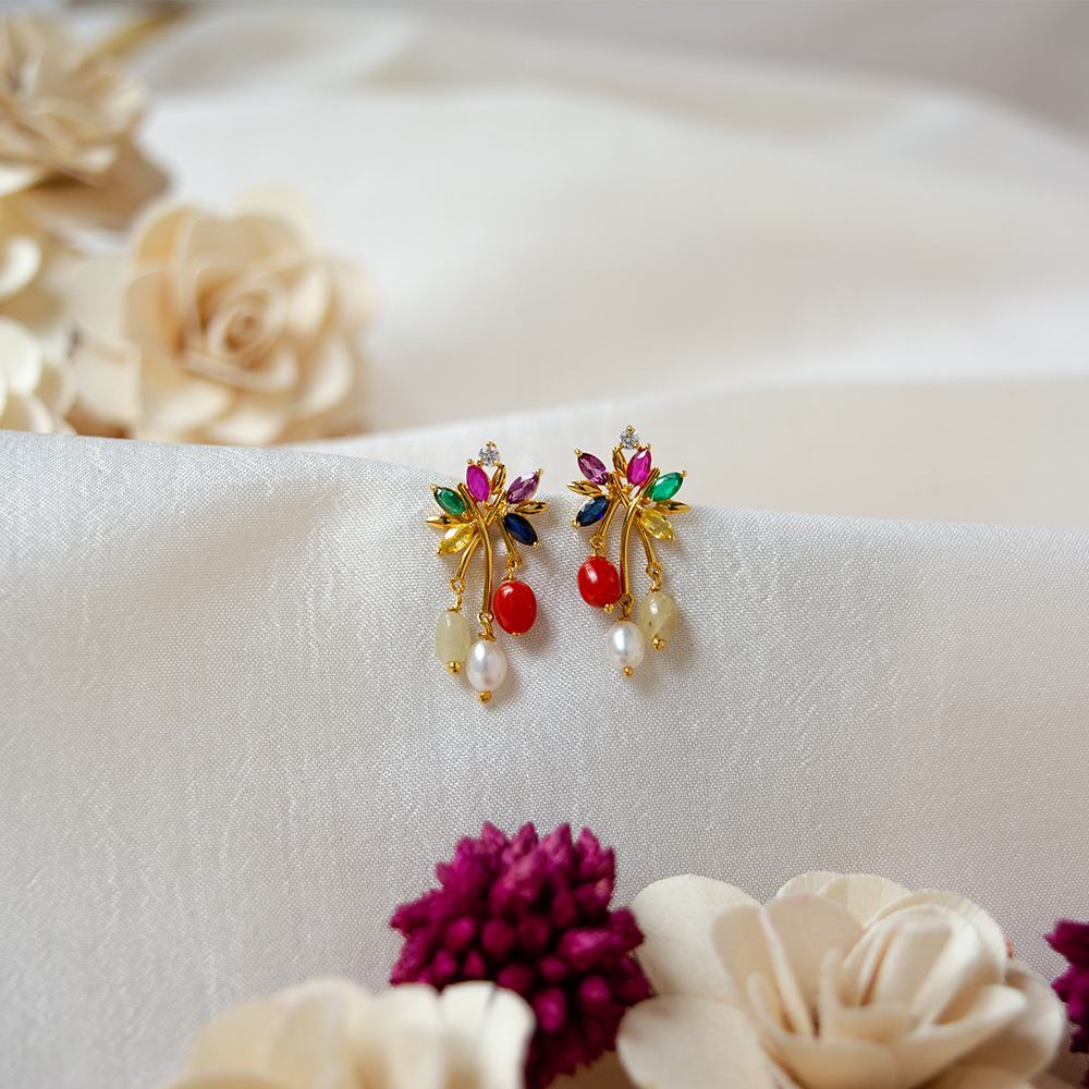 Shop 37 Latest Navaratna 22K Gold Earrings for Women Navaratna Jewellery at Gehna